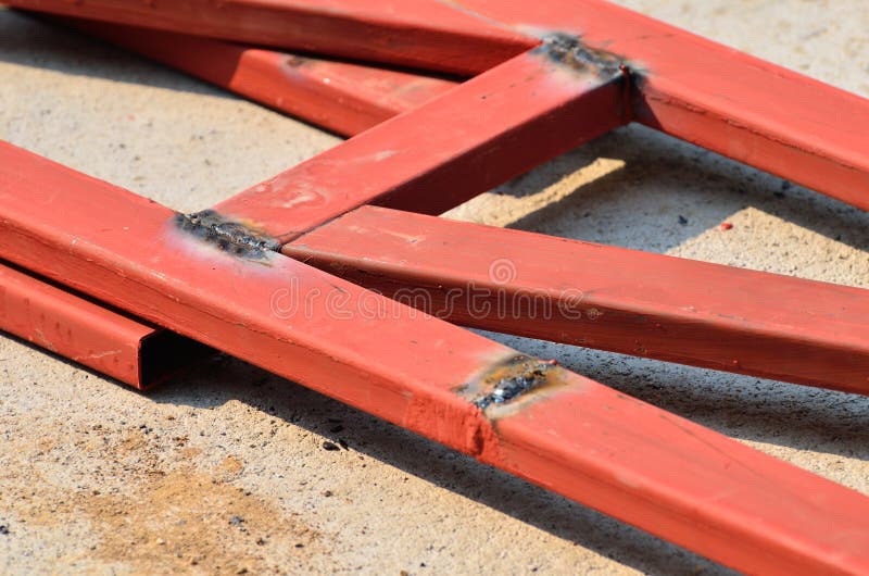 Steel Welding and Paint Red Stock Photo - Image of abstract, angle ...
