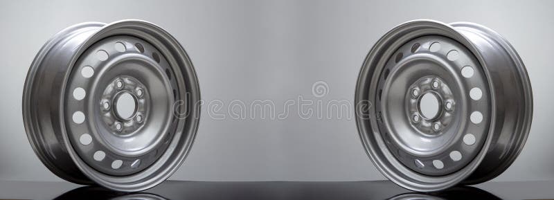 Steel Wheel Rim on Grey Background Stock Image - Image of alloy ...