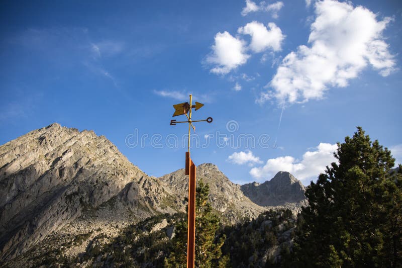 Steel Wind Direction Indicator with Arrow in the Mountains, Pyrenees ...