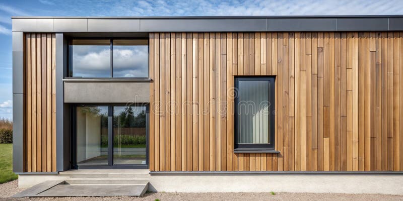 Steel Window Surround in a Modern House with Timber Cladding 8k AI ...