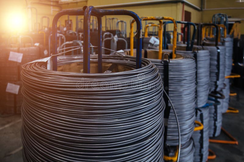 Steel Wire Coil in Metalworking Factory Stock Photo - Image of ...