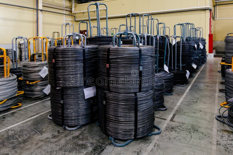 Steel Wire Coils in Metalworking Factory Stock Photo - Image of ...