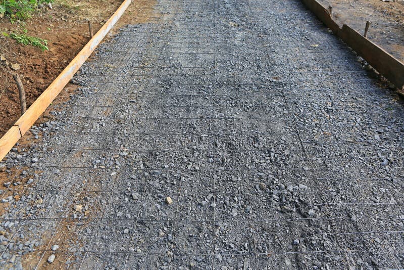 Steel Wire Mesh Laying on Stone Mix To Process Create Concrete Road ...