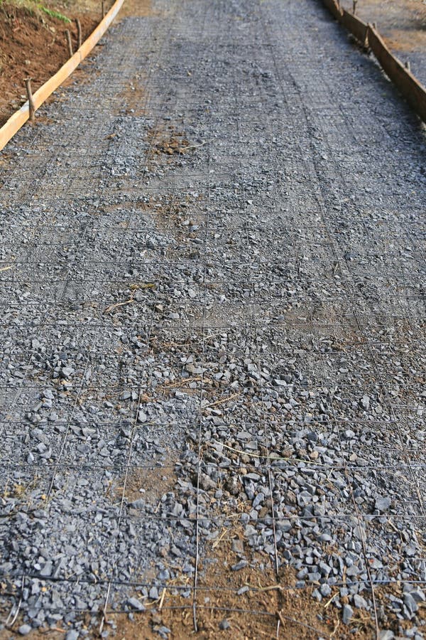 Steel Wire Mesh Laying on Stone Mix To Process Create Concrete Road ...