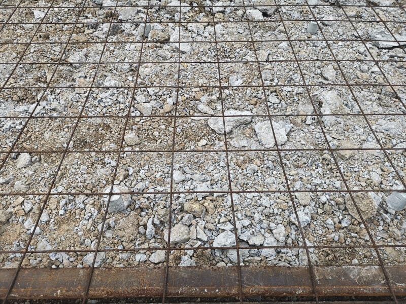 Steel Wire Mesh Laying on Stone Mix To Process Create Concrete Road ...