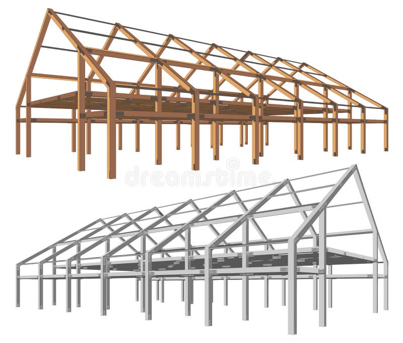 Steel and Wooden Building Scheme Isolated Angle Perspective Stock ...