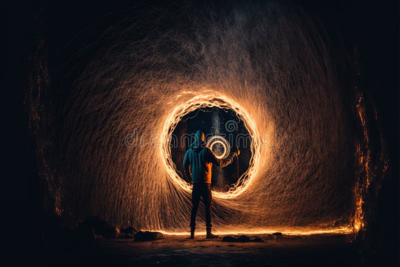 Steel Wool Circle Drawing Fireworks. Generative AI Stock Illustration ...