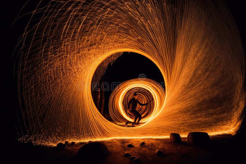 Steel Wool Circle Drawing Fireworks. Generative AI Stock Image - Image ...