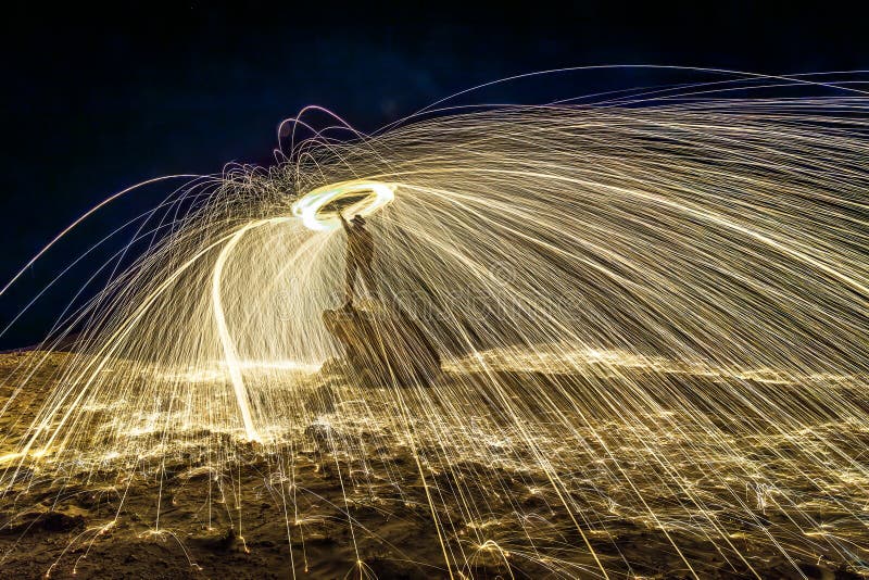 A Steel Wool on Fire at Night. Stock Image - Image of milky, beautiful ...