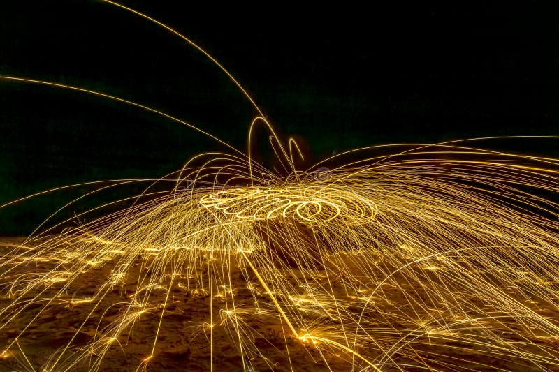 A Steel Wool on Fire at Night. Stock Illustration - Illustration of ...