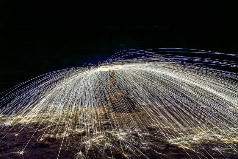 A Steel Wool on Fire at Night. Stock Illustration - Illustration of ...