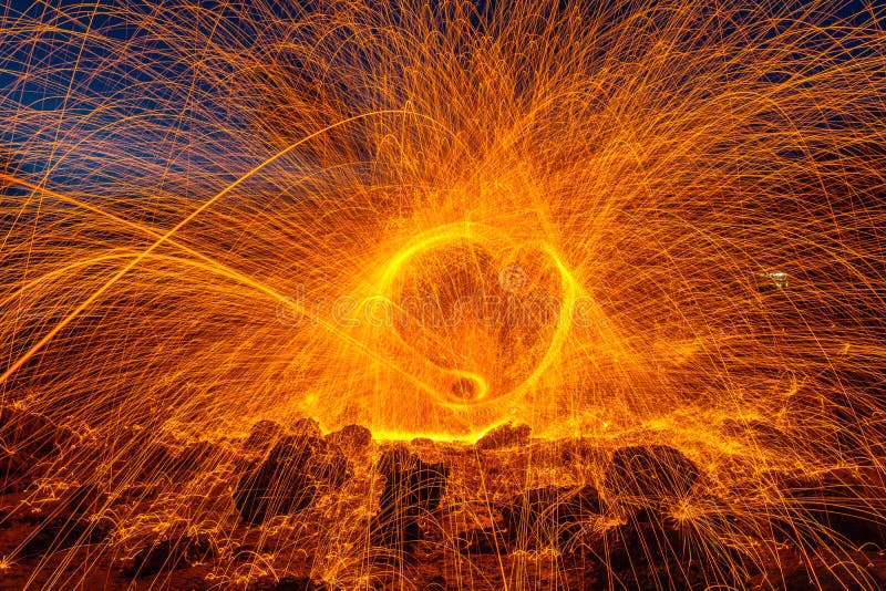 Steel Wool Fire Work on the Rock Stock Image - Image of wool, steel ...