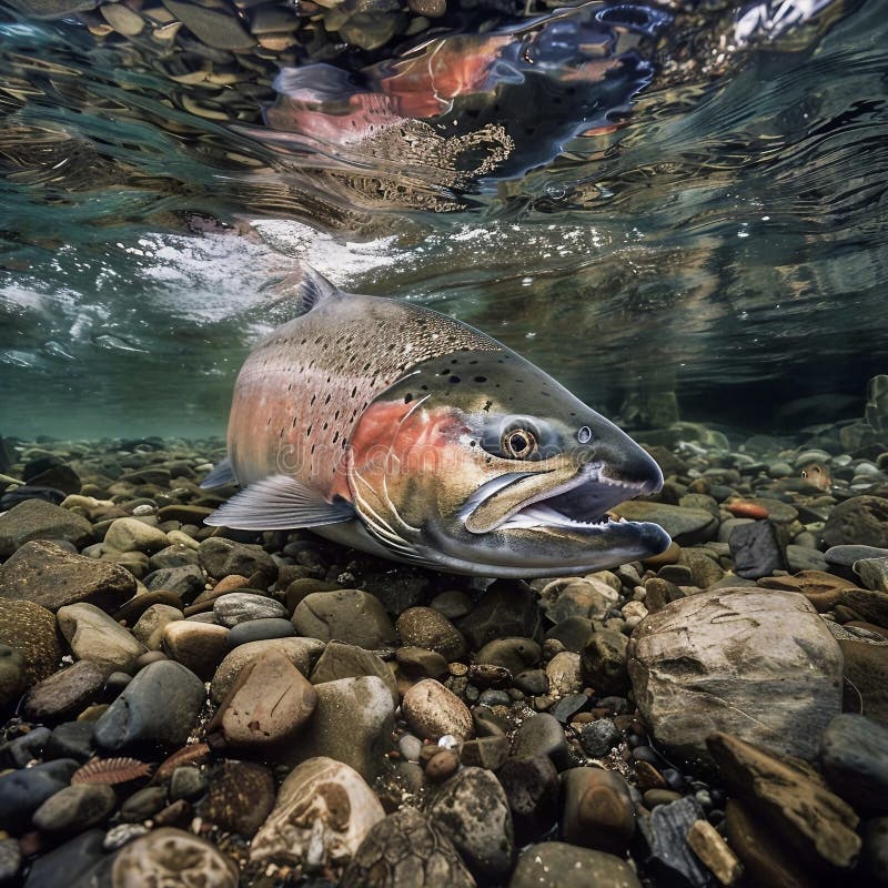 Steelhead Trout Resting in the Shallow Pool for High Water, Fishing ...