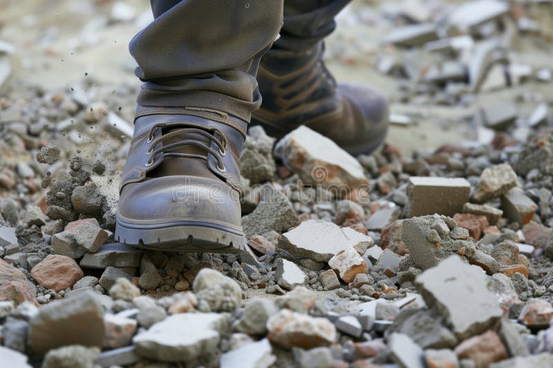 Steeltoed Boot Kicking Small Rubble Pieces Stock Photo - Image of ...