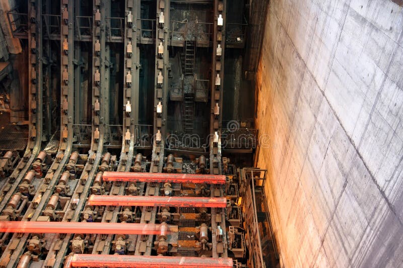 Steelworks Liquid Steel Continuous Casting Machine in Operation. Stock ...