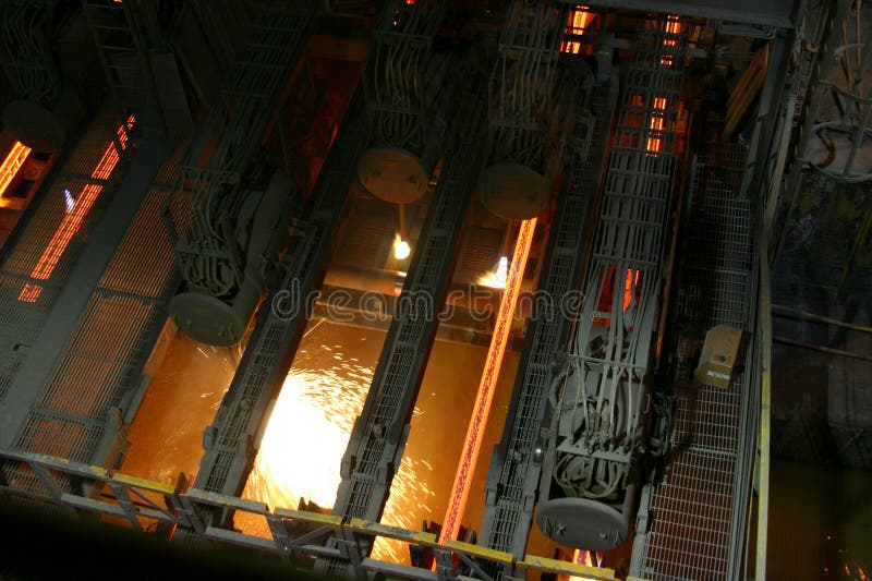 Steelworks Liquid Steel Continuous Casting Machine in Operation. Stock ...