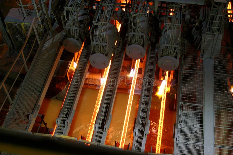 Steelworks Liquid Steel Continuous Casting Machine in Operation. Stock ...