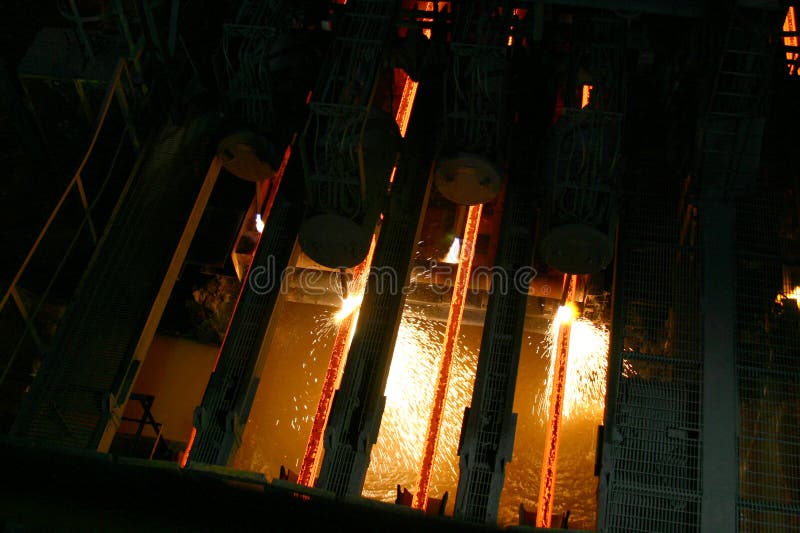 Steelworks Liquid Steel Continuous Casting Machine in Operation. Stock ...