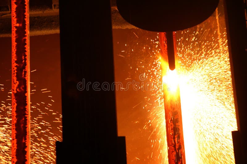 Steelworks Liquid Steel Continuous Casting Machine in Operation. Stock ...