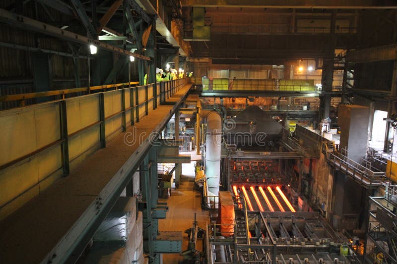 Steelworks Liquid Steel Continuous Casting Machine in Operation. Stock ...