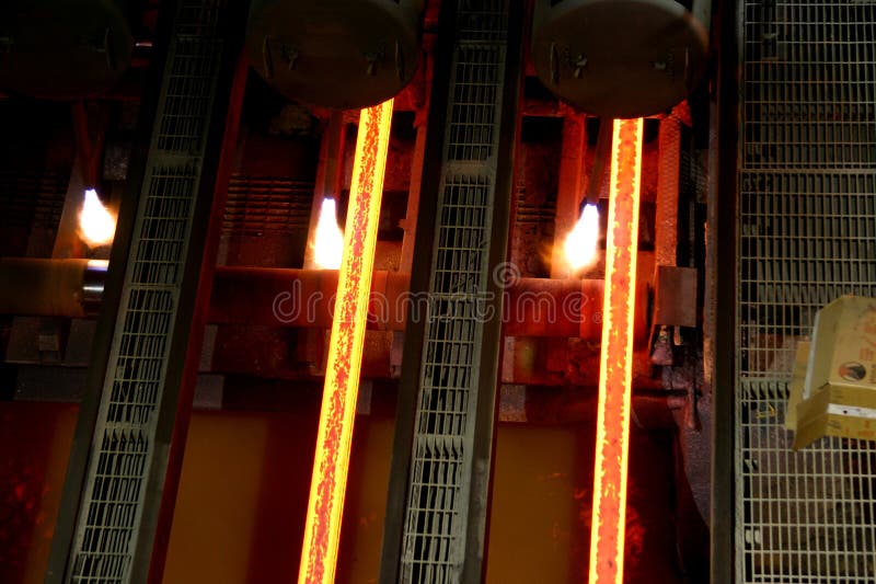 Steelworks Liquid Steel Continuous Casting Machine in Operation. Stock ...