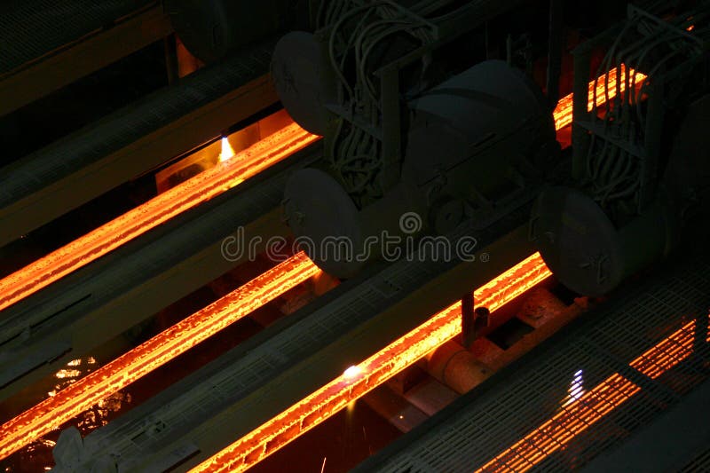 Steelworks Liquid Steel Continuous Casting Machine in Operation. Stock ...