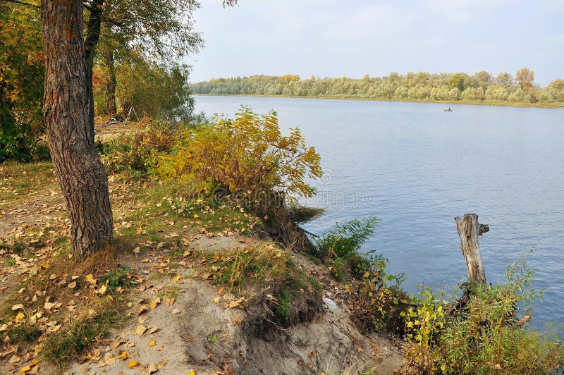 Steep Bank of the River, Autumn Stock Image - Image of pond, steep ...