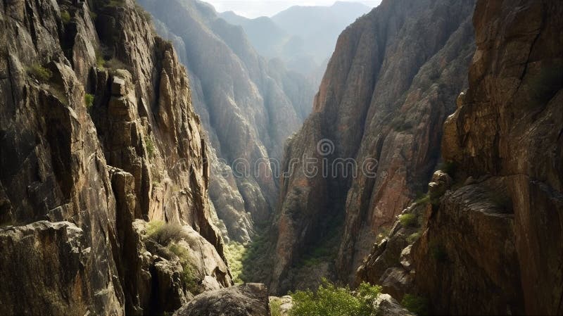 Steep Canyon with Jagged Rocky Cliffs Rising on Both Sides of the ...