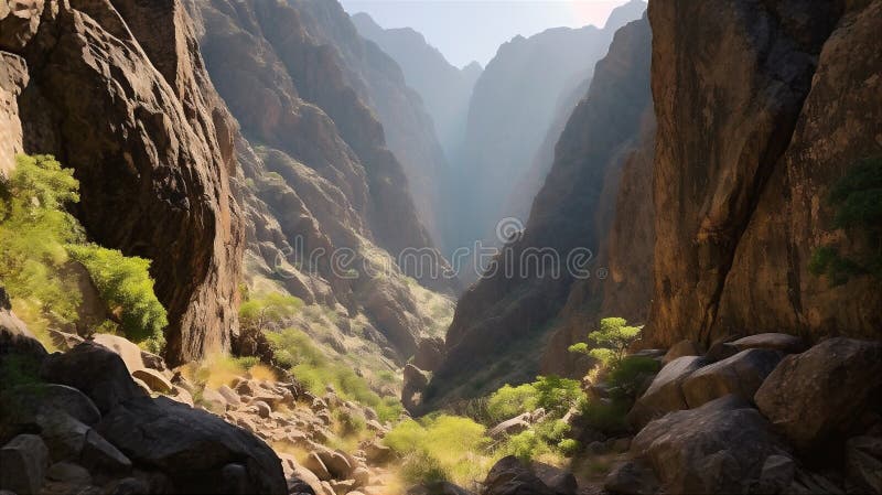Steep Canyon with Jagged Rocky Cliffs Rising on Both Sides of the ...