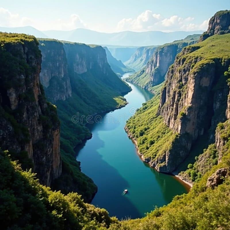 Steep Cliffs Frame a Winding River, Elevated Perspective , Adventure ...