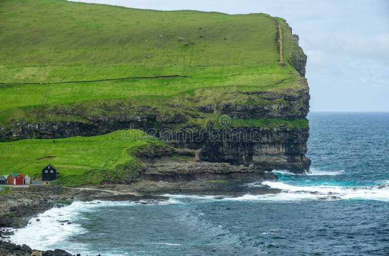 Steep Cliffs and Hiking Tracks in Faroe Islands Coastline Stock Image ...