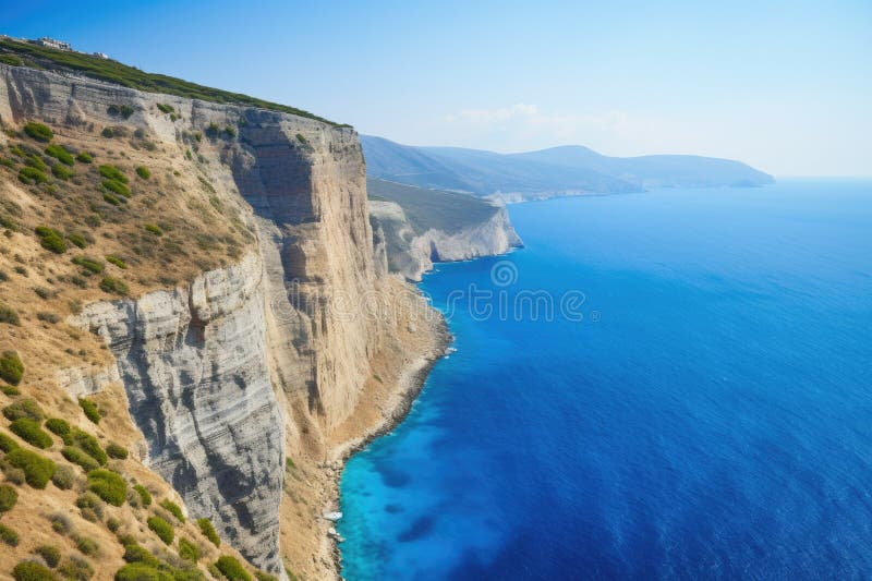 Steep Cliffs Overlooking Turquoise-blue Greek Waters Stock Illustration ...