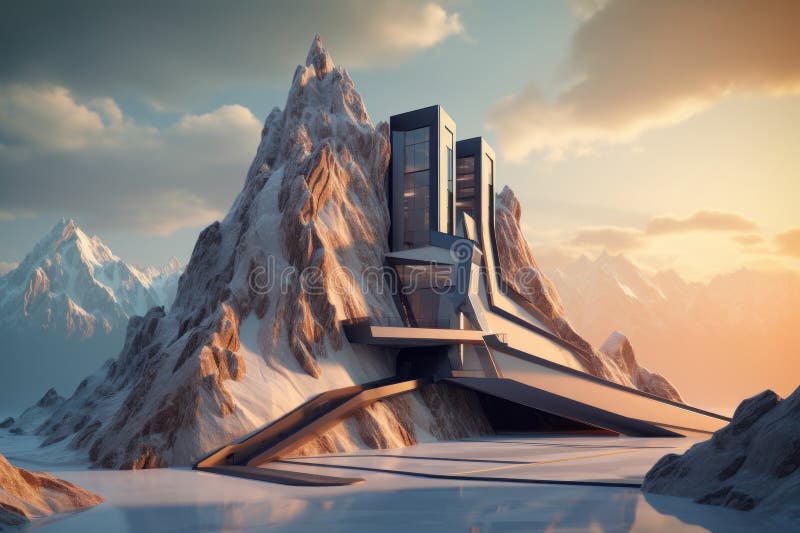 Steep Modern Building Mountain Road. Generate Ai Stock Image - Image of ...