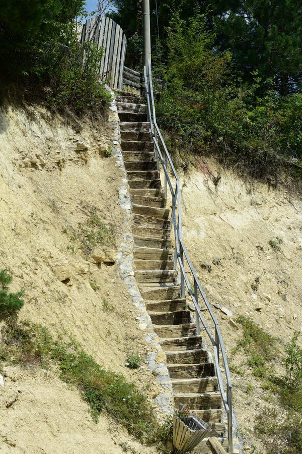 Steep Old Wooden Stairs on a Sandy Hillside Stock Photo - Image of rock ...