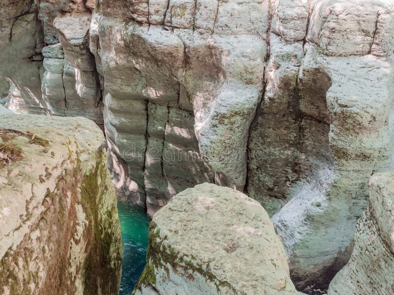 Steep Relief Canyon Gorge with a Bright Turquoise River Flowing Below ...