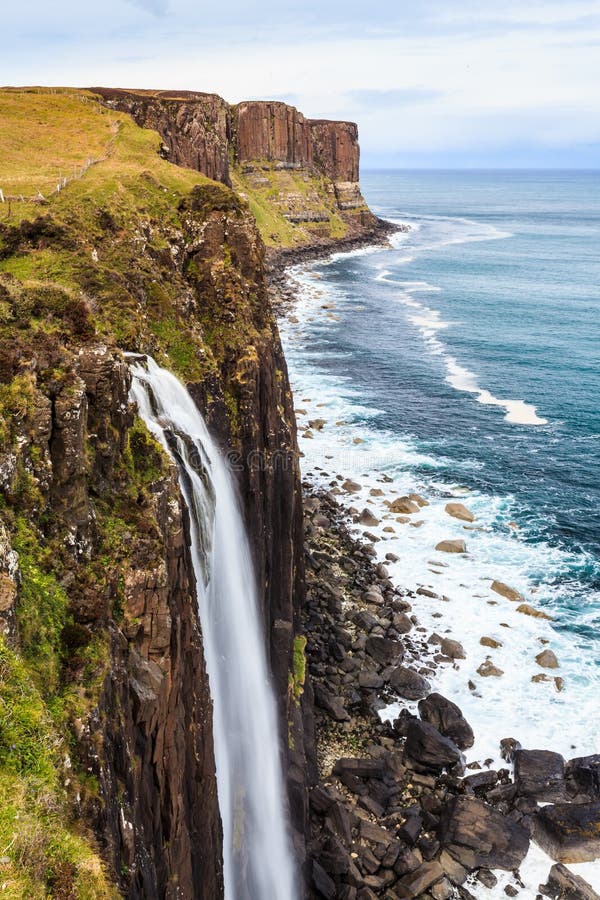 Steep Rocky Coastline with Water Fall Stock Photo - Image of dangerous ...