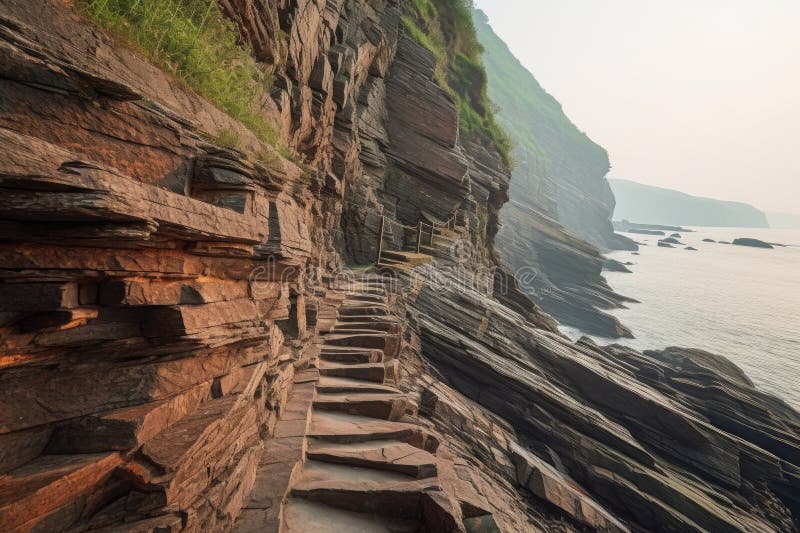 Steep Rocky Pathway Leading To a Cliff Edge Stock Illustration ...
