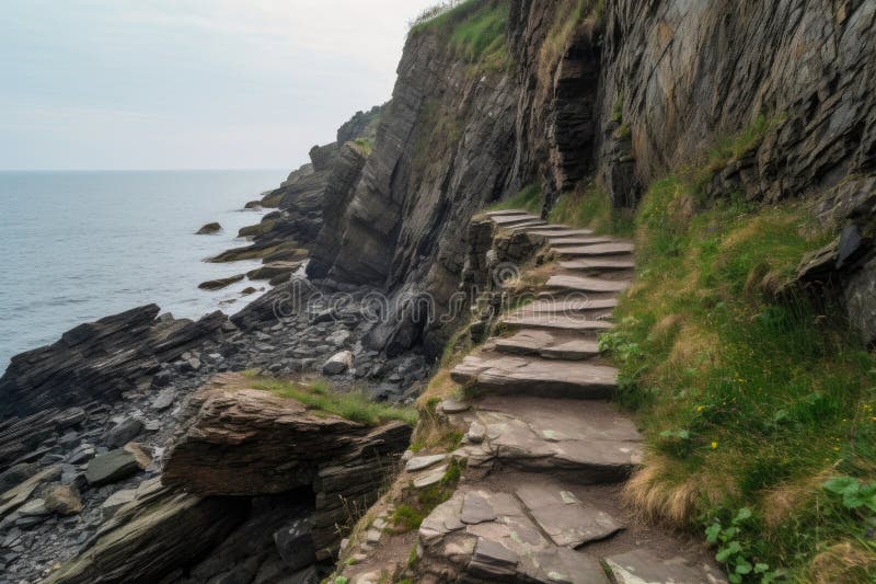 Steep Rocky Pathway Leading To a Cliff Edge Stock Illustration ...
