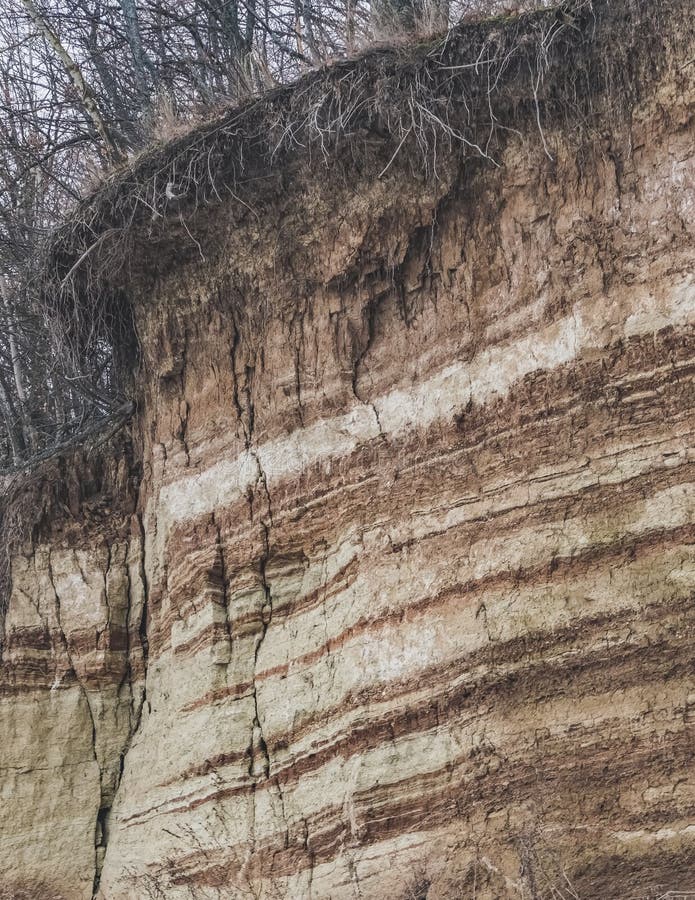 Steep Shore of the Lake, Vertical Wall of Layers of Soil, Earth and ...
