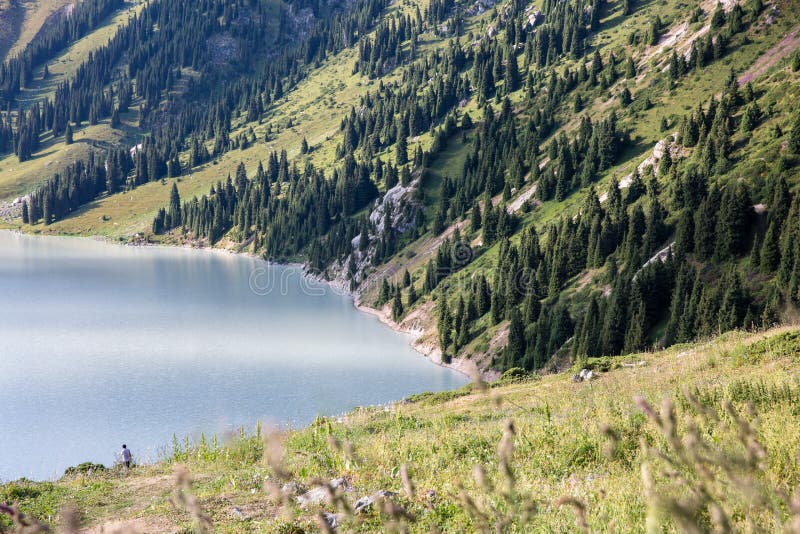 Steep Slope To the River through Green Meadows Stock Image - Image of ...