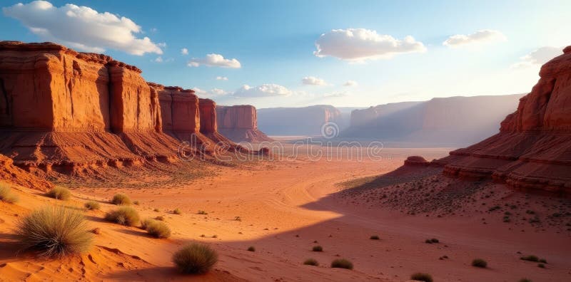 Steep, Sun Drenched Cliffs Cast Long Shadows Across the Desert Floor , Arid, Mountains, Canyons ...