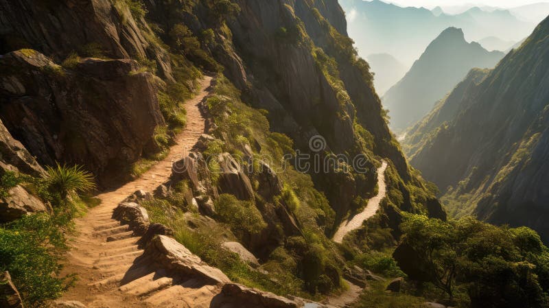 A Steep Trail Up a Mountain with Switchbacks. Generative AI Stock Image ...