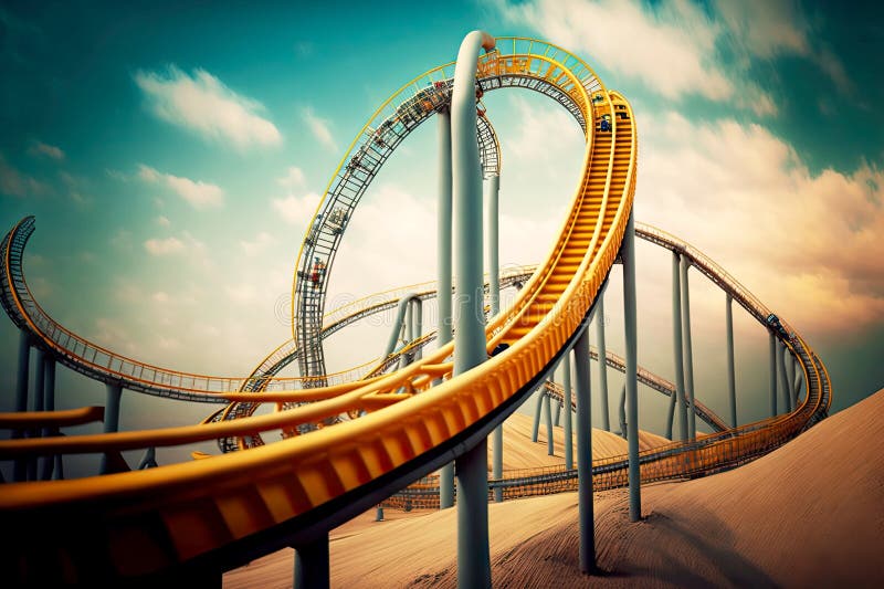 Steep Turns and Slides on Roller Coaster in Amusement Park Stock ...