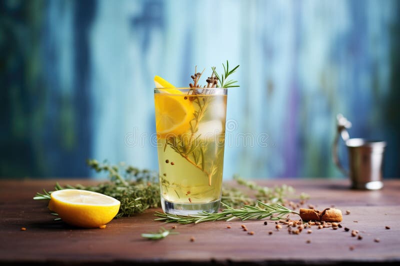 Steeped Tea with Floating Lemon and Herbs Stock Image - Image of ...