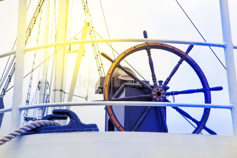 Steering Wheel on the Boat. Stock Image - Image of travel, dock: 101496345