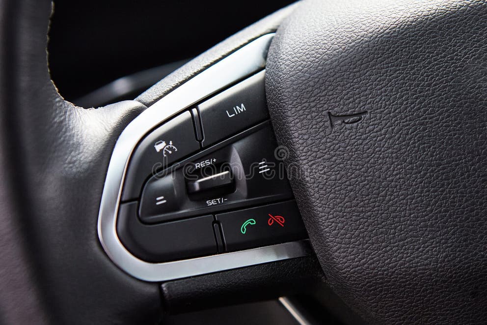 Steering Wheel Control Buttons of a Modern Car Close Up Stock Image ...