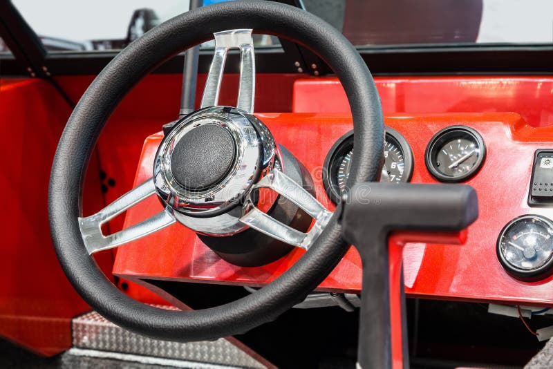 Steering Wheel and Control Panel on a Motor Boat Stock Photo - Image of ...