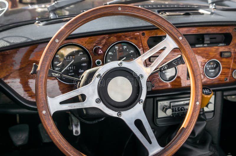Steering Wheel Inside Old Car Interior Stock Photo - Image of ...