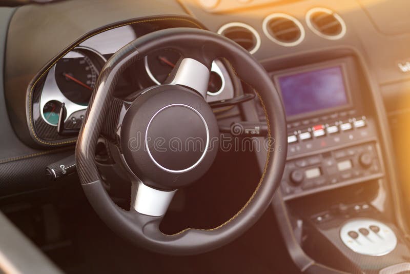 Steering Wheel and Interior View Stock Photo - Image of inside, driver ...