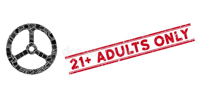 Steering Wheel Mosaic And Scratched 21 Plus Adults Only Stamp With ...